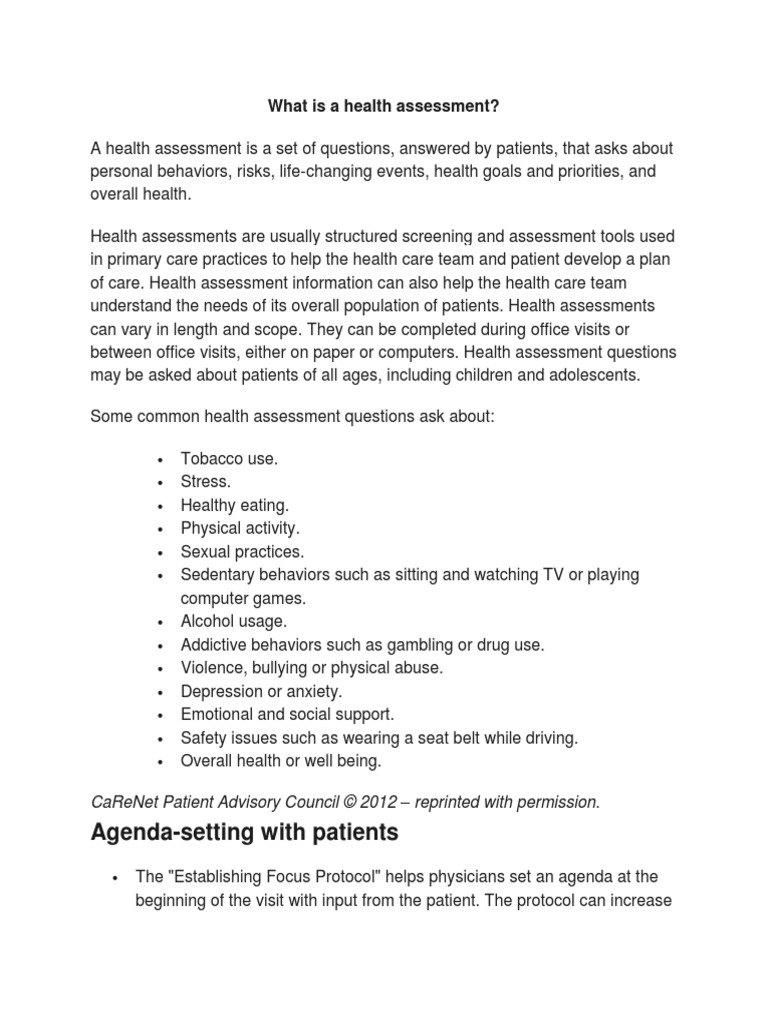 What Is A Health Assessment | PDF | Health Care | Patient