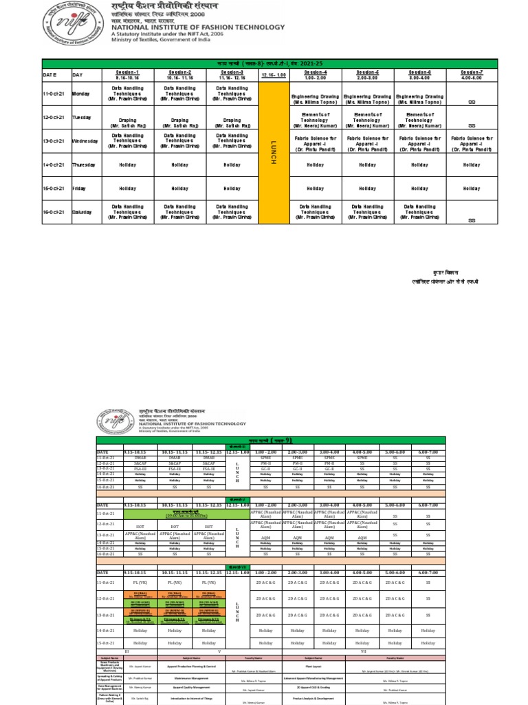 BFT Time Table Week-9 | PDF | Sewing | Clothing