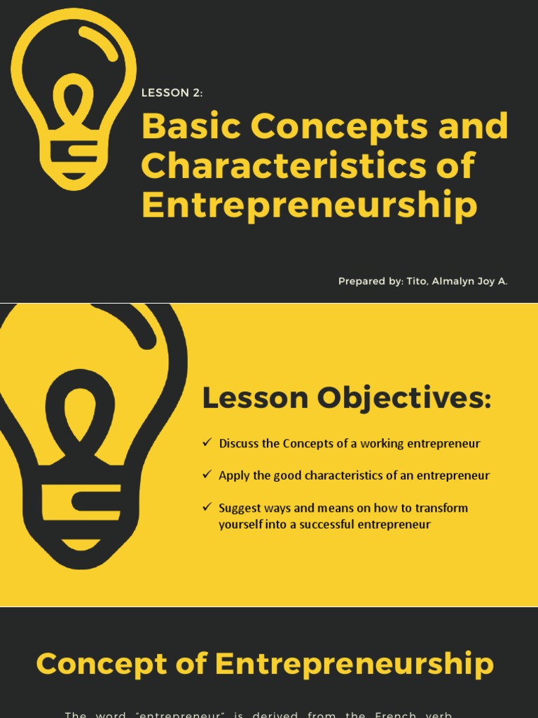 Lesson 2 - Basic Concepts and Characteristics of Entrepreneurship | PDF ...