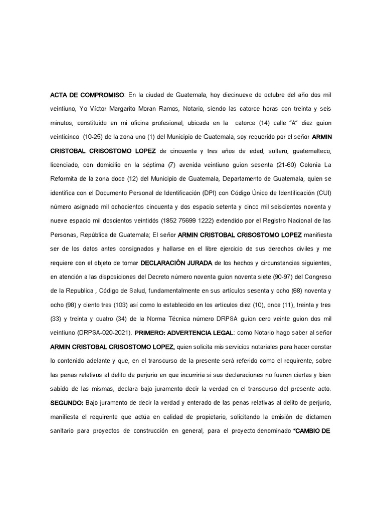 Acta de Compromiso Salud Reformita 2021 Corregida Paris | PDF | Derecho