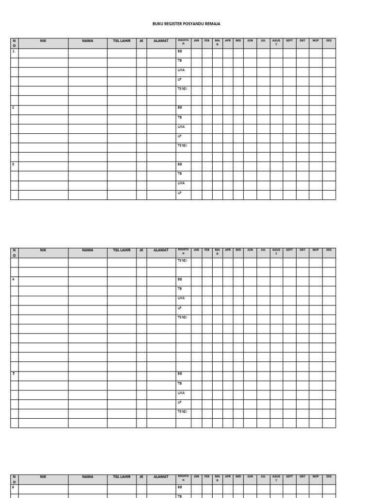 Buku Register Posyandu Remaja | PDF