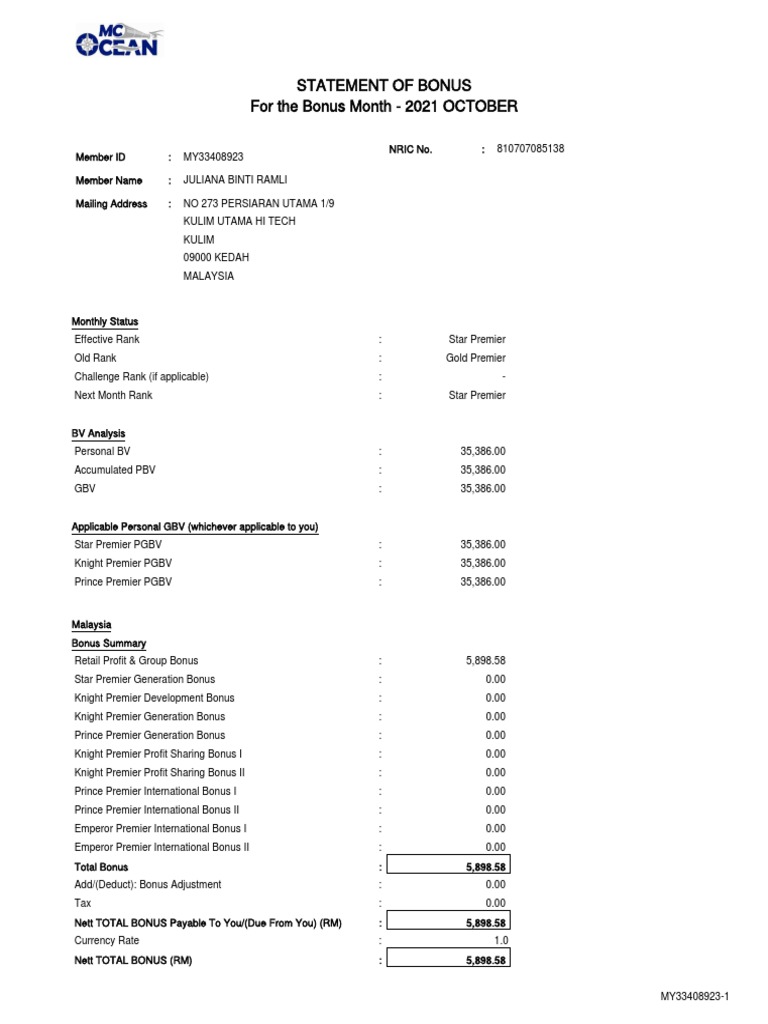 Statement of Bonus For The Bonus Month - 2021 OCTOBER | PDF | Policy ...