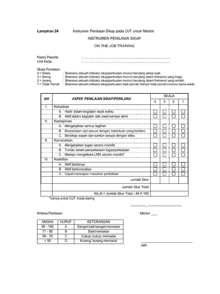 Instrumen Penilaian Sikap OJT 2 | PDF
