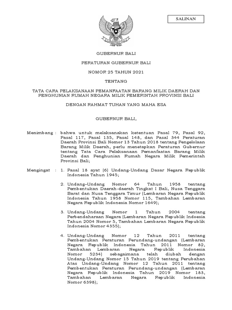 Pergub Bali 25 Tahun 2021 | PDF