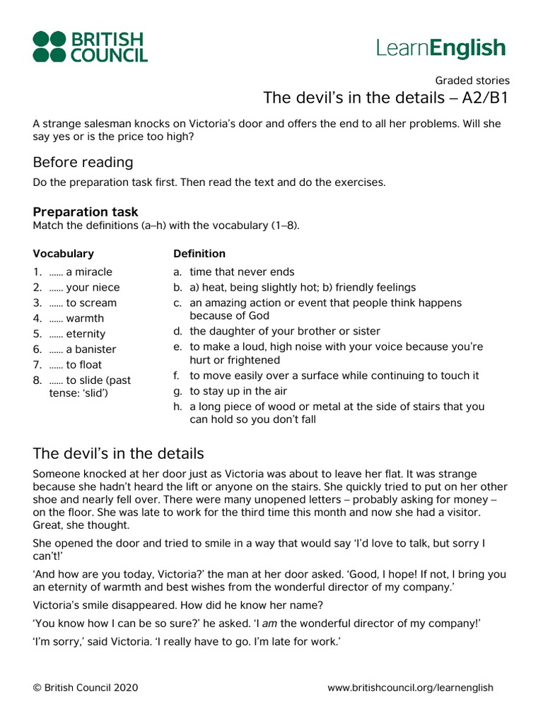 The Devil's in The Details - A2/B1: Before Reading | PDF | Mystery ...