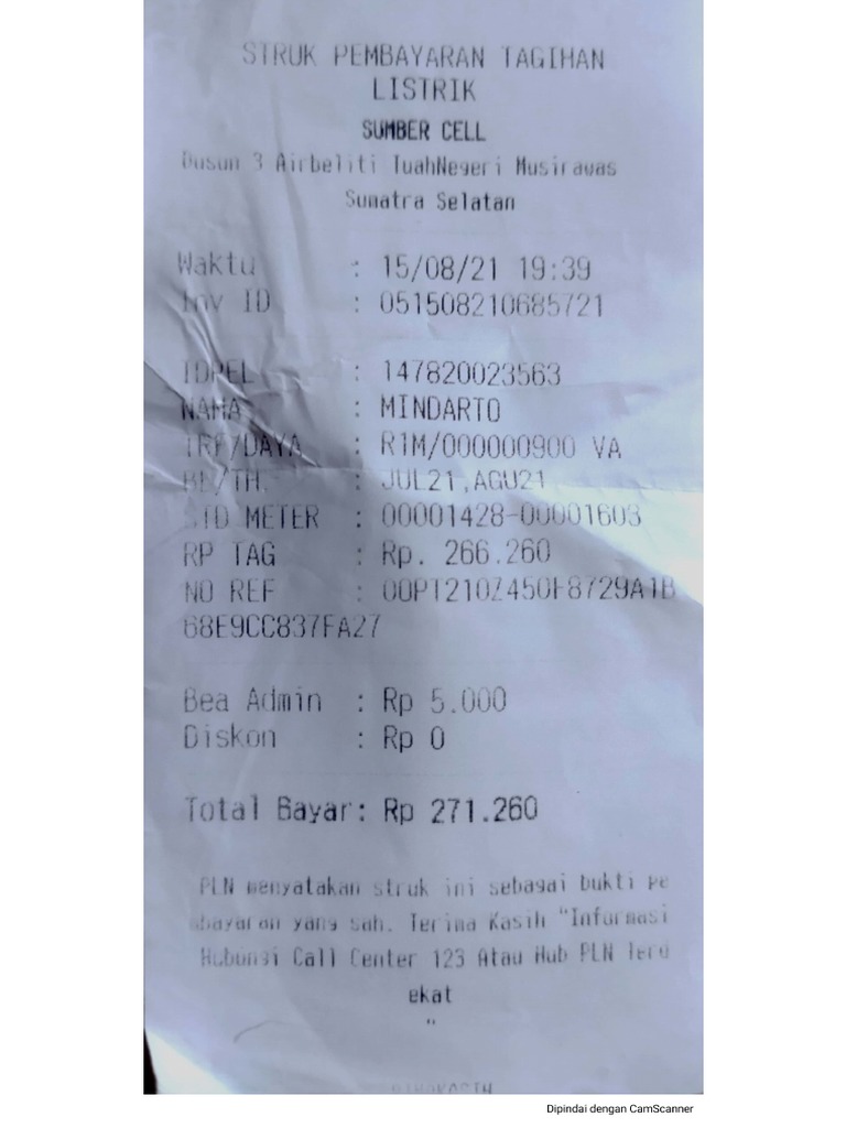 Rekening Listrik Bulan Terakhir | PDF