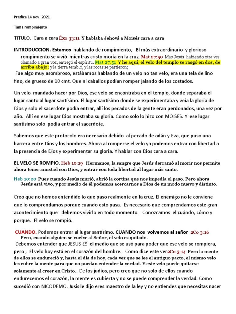 Predica 14 Nov EL VELO SE ROMPIO | Descargar gratis PDF | eucaristía ...