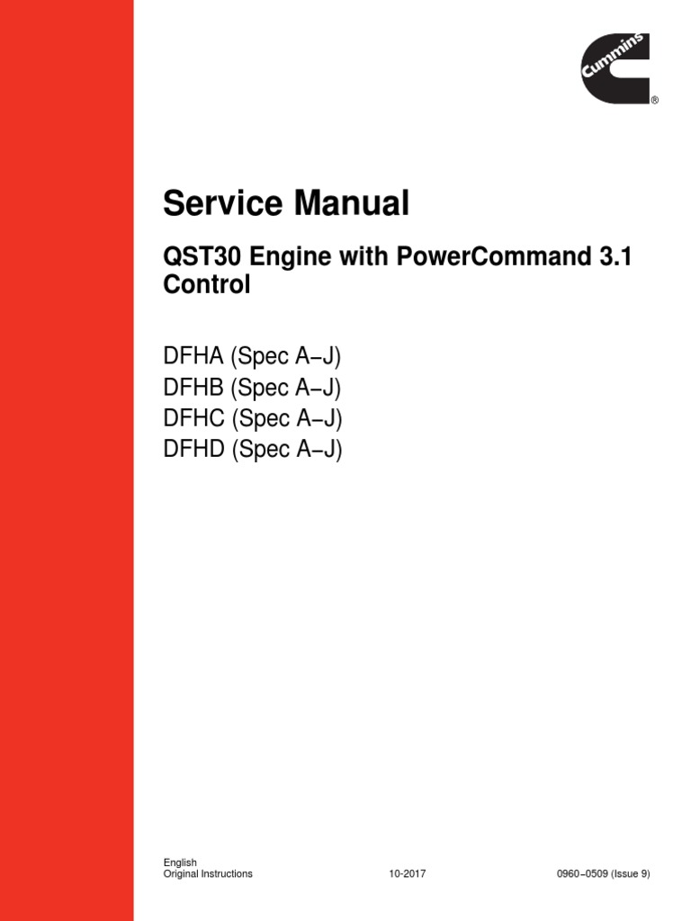 Cummins DFHA DFHB DFHC DFHD Spec A Thru J Service Manual QST30 Engine ...