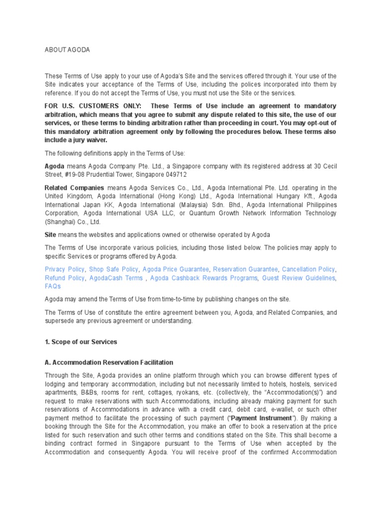 Understanding Agoda's Terms of Use | PDF | Search Engine Optimization ...