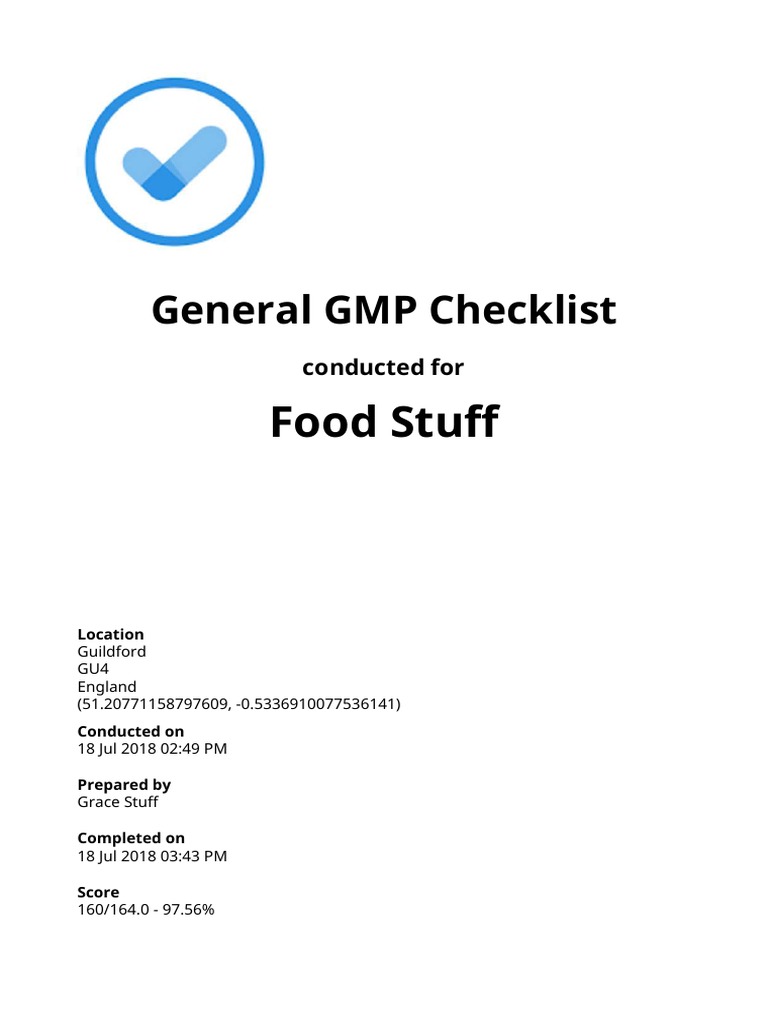 GMP Checklist for Food Industry Audit | PDF | Specification (Technical ...