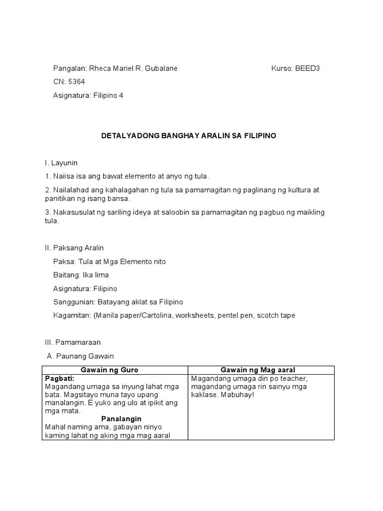 Lesson Plan in Filipino | PDF