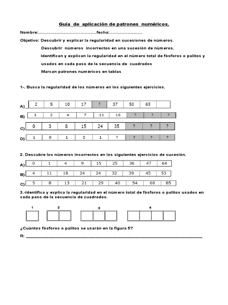 Guia de Aplicacion de Patrones Numericos | PDF