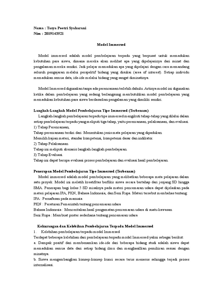 Model Pembelajaran Terpadu Immersed | PDF | Karier & Perkembangan | Bisnis
