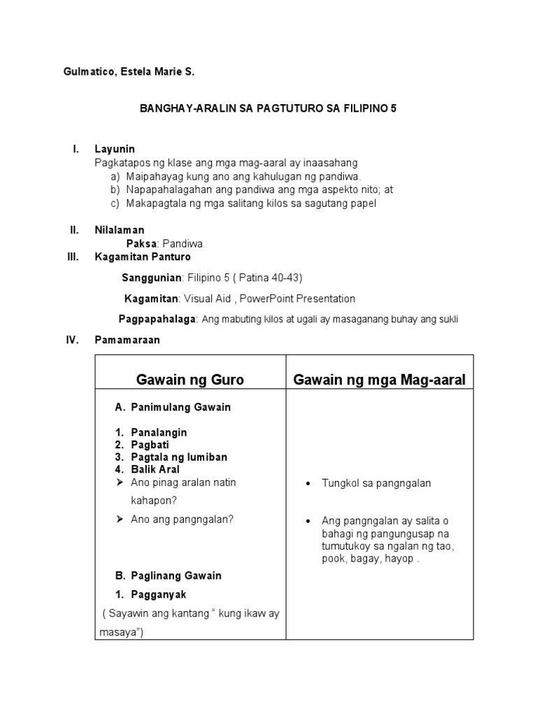 Filipino 4 Lesson Plan | PDF