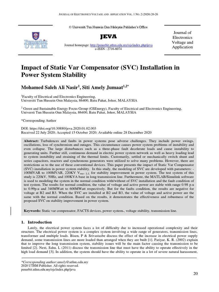 Impact of Static Var Compensator (SVC) Installation in Power System ...