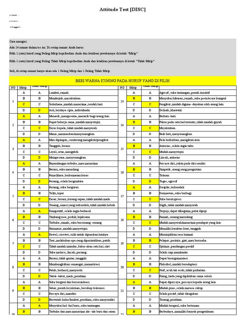 Lembar Soal Dan Jawaban Disc | PDF