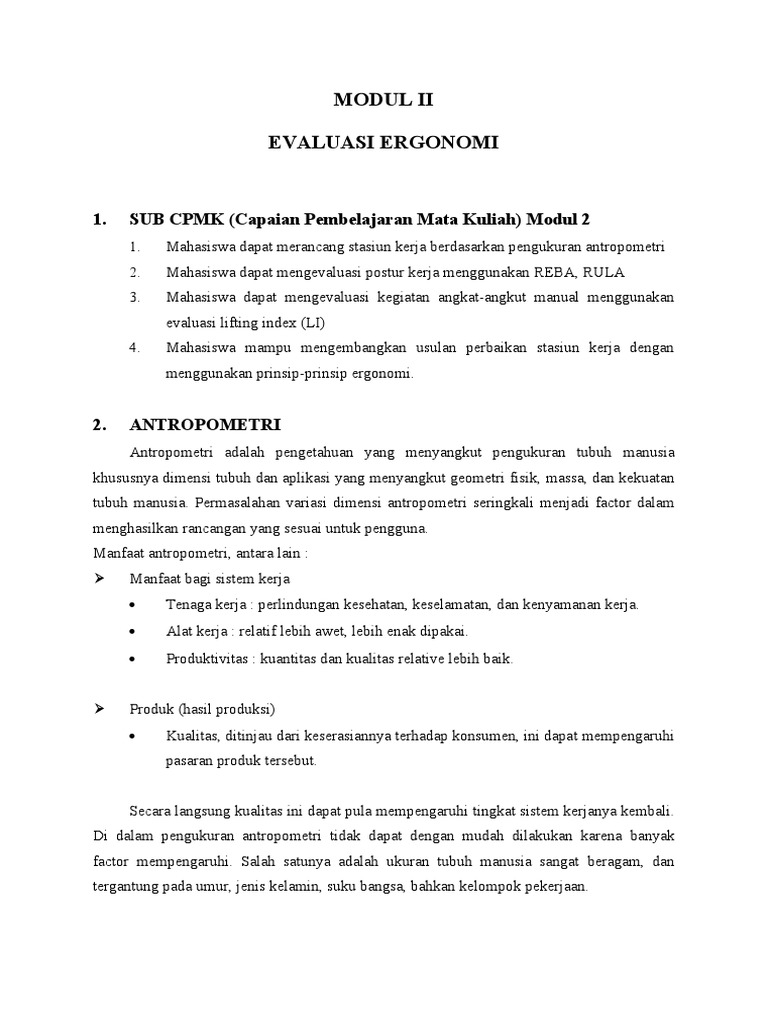 MODUL II - Prak T1 - Evaluasi Ergonomi | PDF
