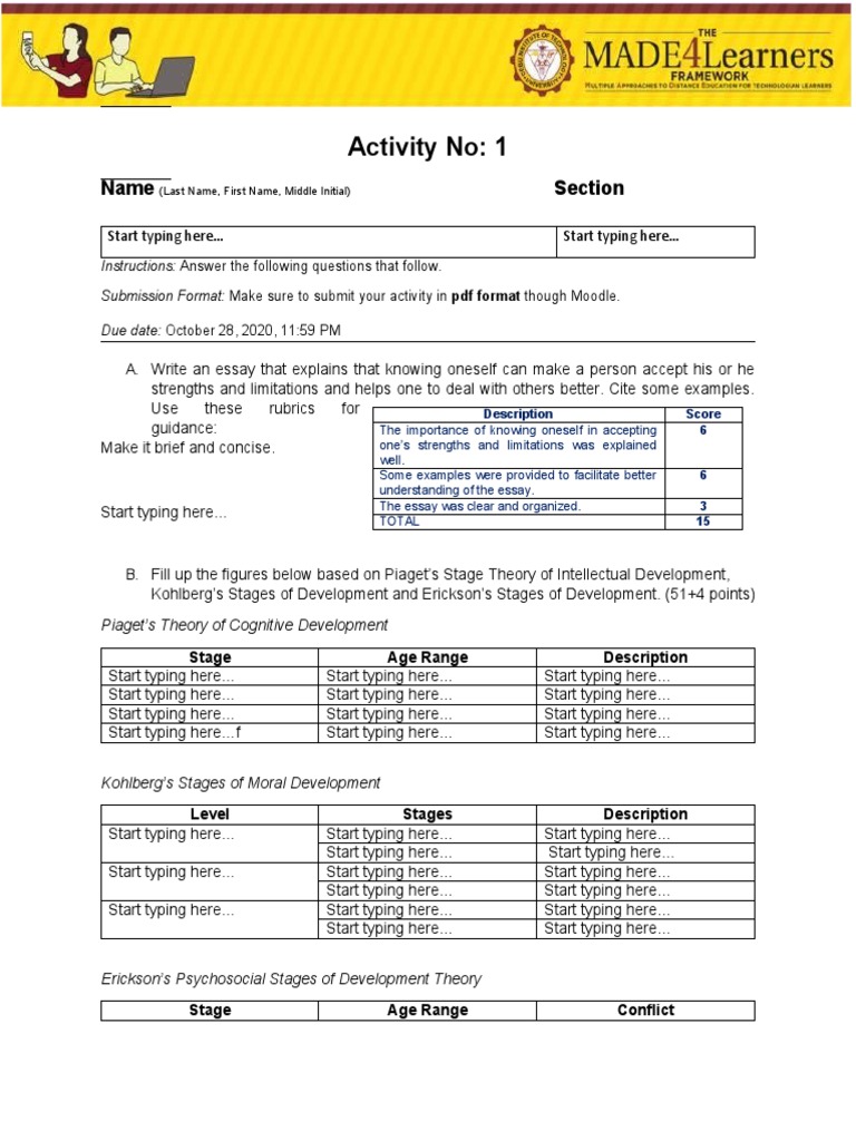 Activity 1 - PDEV | PDF | Cognitive Development | Essays