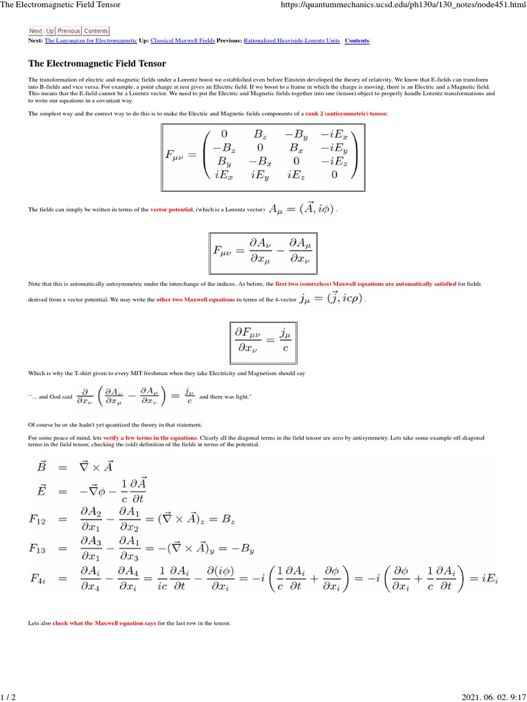 Electromagnetic Field Tensor Overview | PDF | Tensor | Electromagnetism