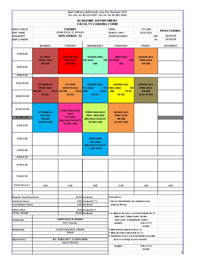 SHS Teacher Faculty Loading Form | PDF