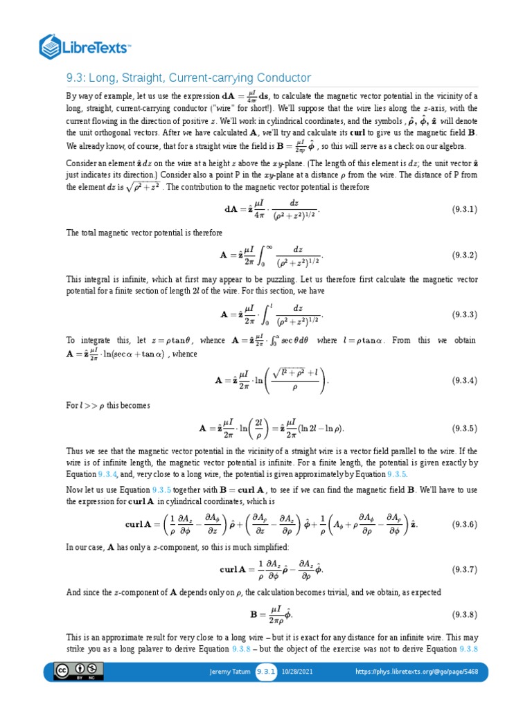 9.03 Long, Straight, Current-Carrying Conductor | PDF | Euclidean Vector | Mathematical Analysis