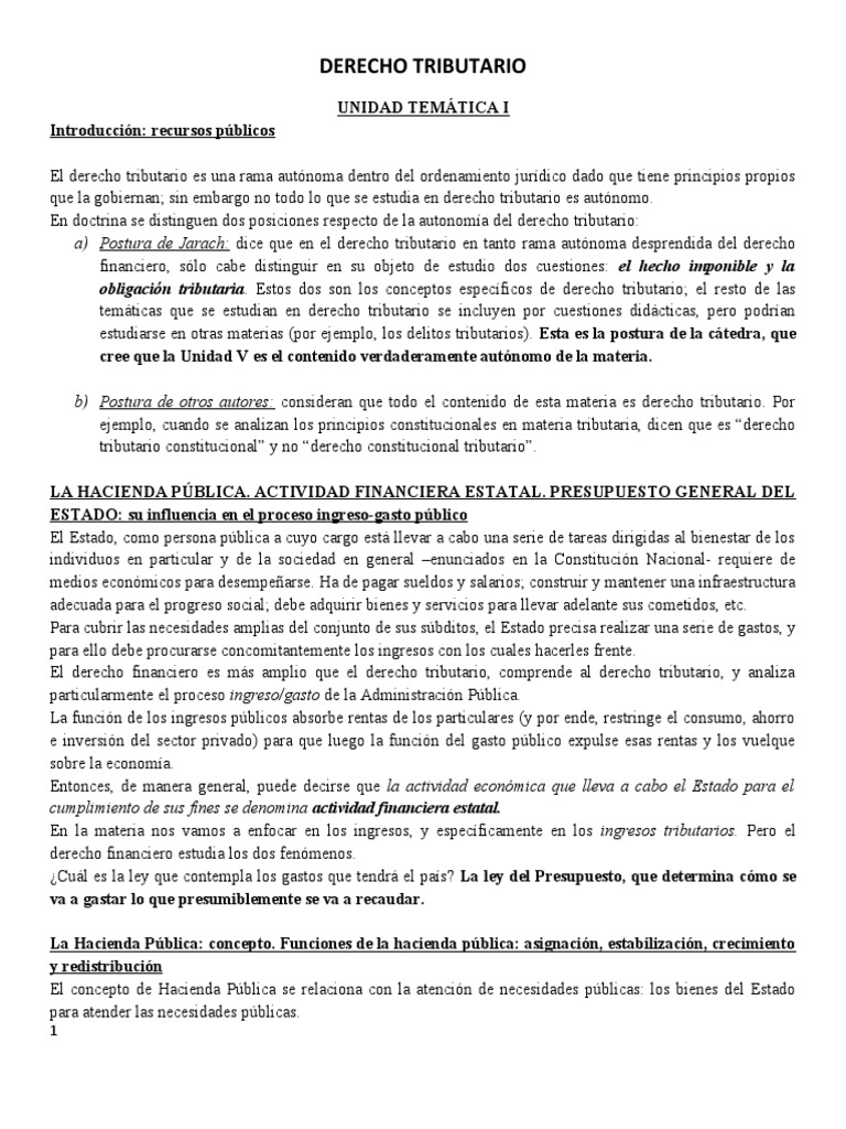 Resumen Derecho Tributario 1 | PDF | Impuestos | Presupuesto
