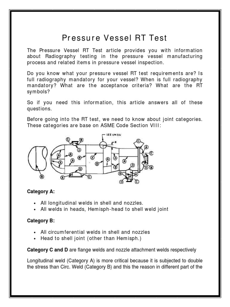Understanding Pressure Vessel RT Testing Requirements: Categories ...
