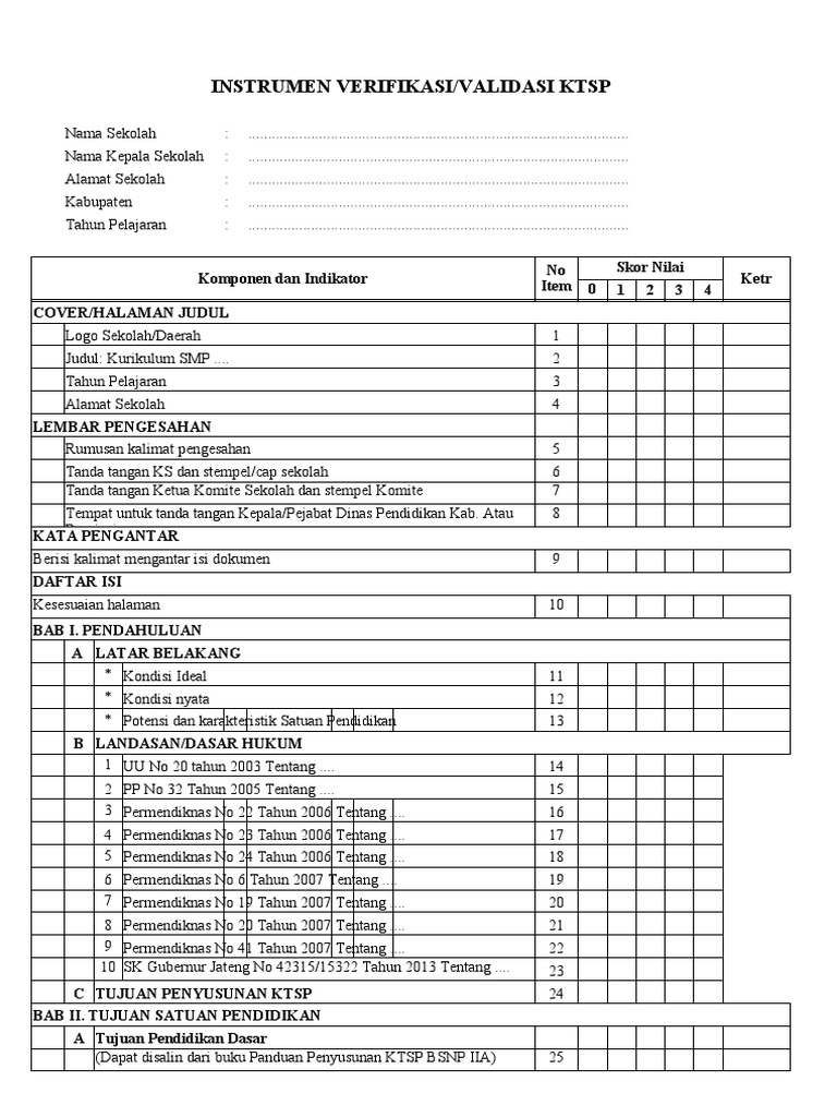Instrumen Supervisi RKAS Dan KTSP 2006 | PDF