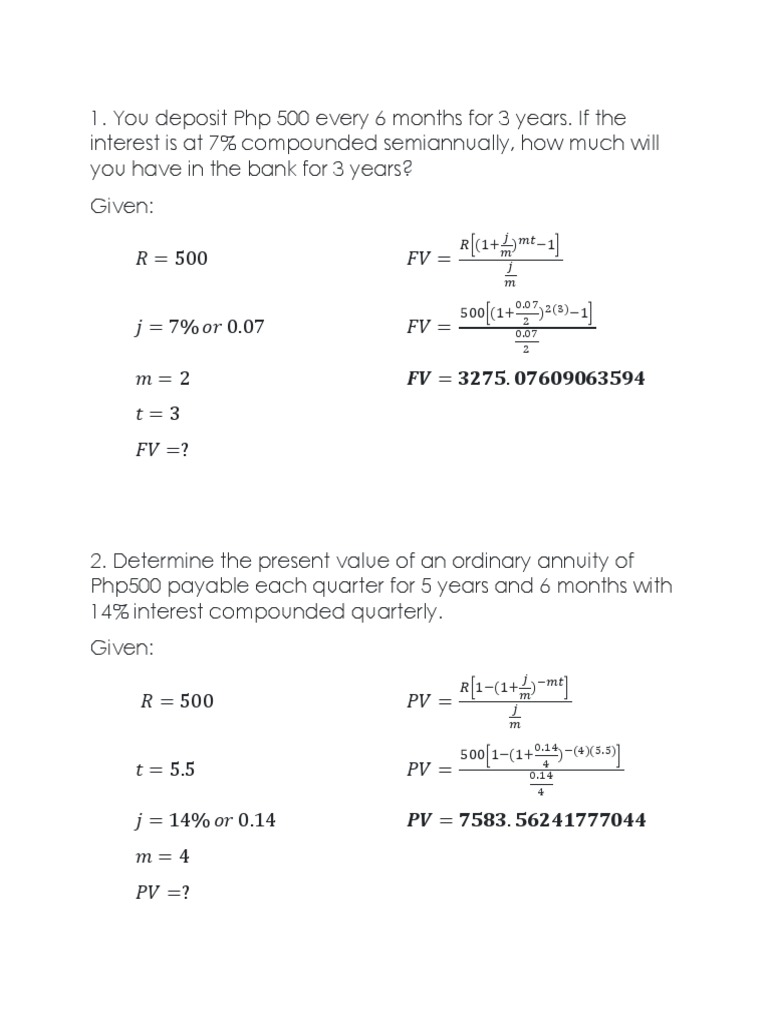 Mathematics of Investments - Ordinary Simple Annuities | PDF | Present Value | Money