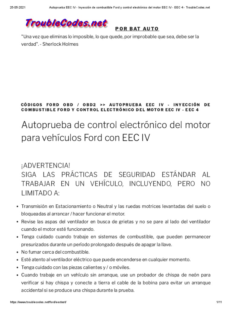 Autoprueba EEC IV - Inyección de combustible Ford y control electrónico del motor EEC IV - EEC 4 ...