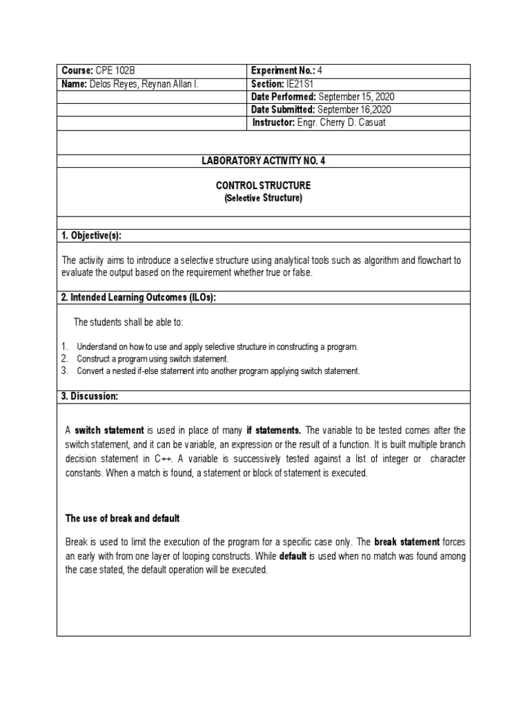 Delos Reyes Reynan Laboratory Activity 4 1 | PDF | Algorithms | Interest
