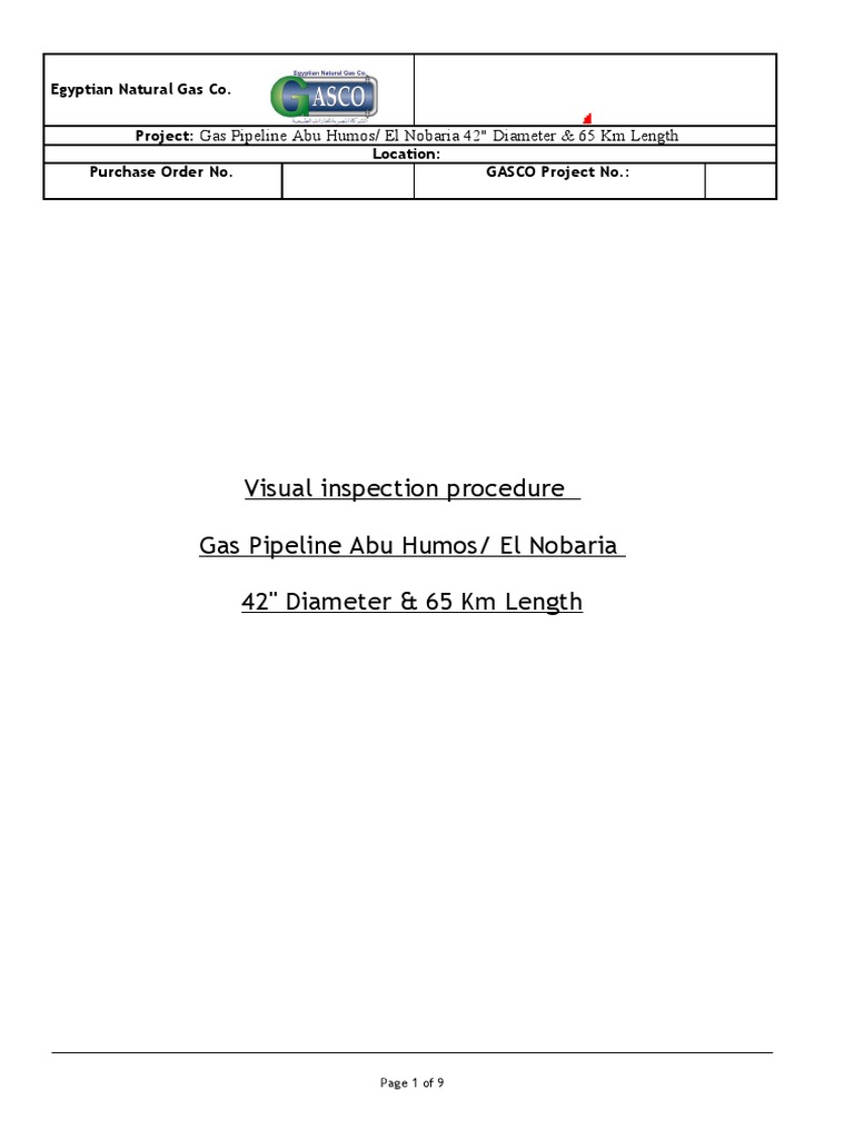 Visual Inspection Procedure Gas Pipeline Abu Humos/ El Nobaria 42 ...