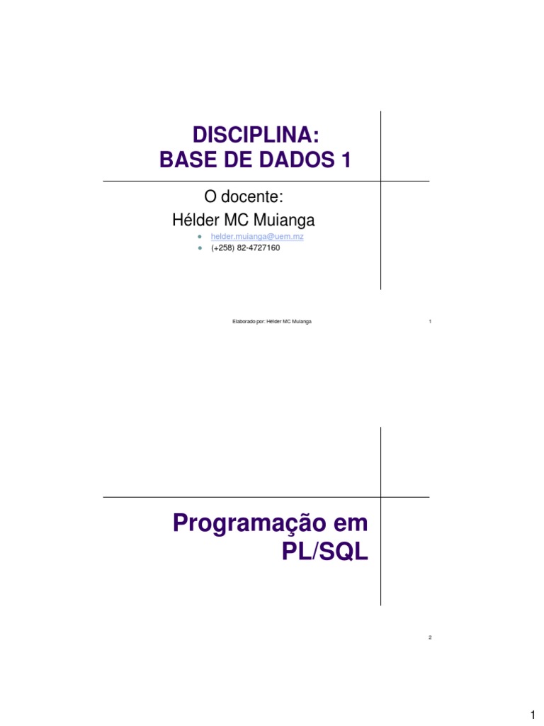 Programação em PL/SQL: Conteúdo e Objetivos de um Curso sobre a ...