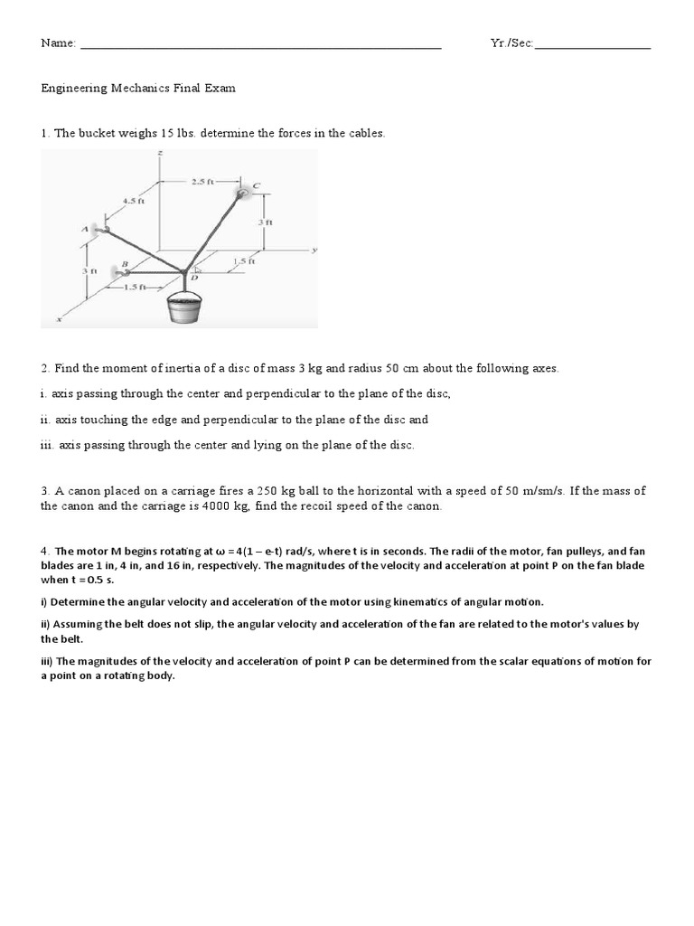 Engineering Mechanics Exam | PDF | Science & Mathematics | Technology ...