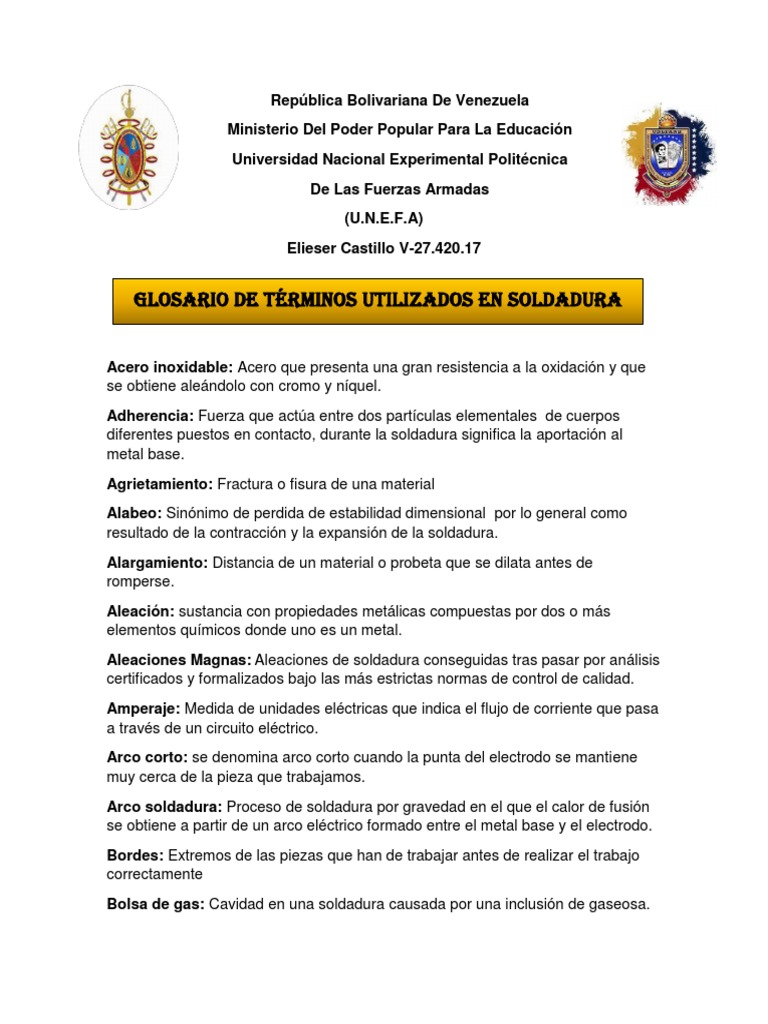 Soldadura-Glosario de Terminos 1er. Actividad | PDF | Construcción ...