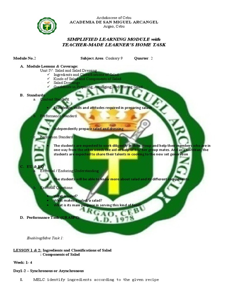 Simplified Learning Module With Teacher-Made Learner'S Home Task | PDF ...