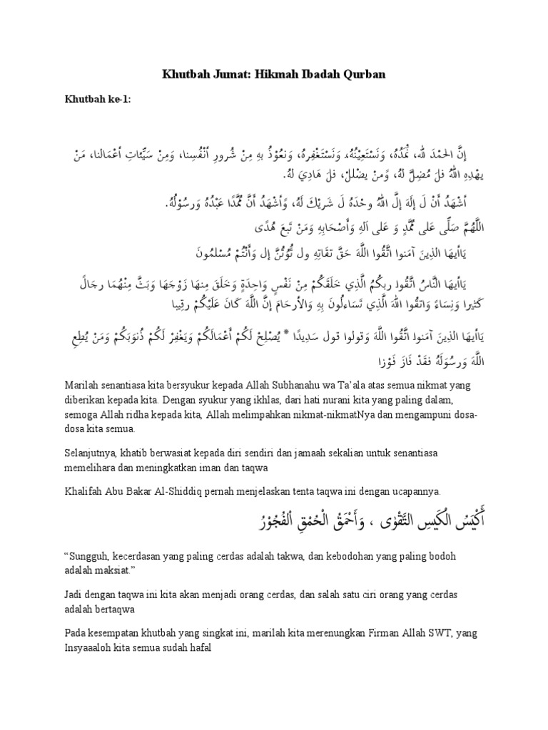 Khutbah Jumat Hikmah Ibadah Qurban | PDF