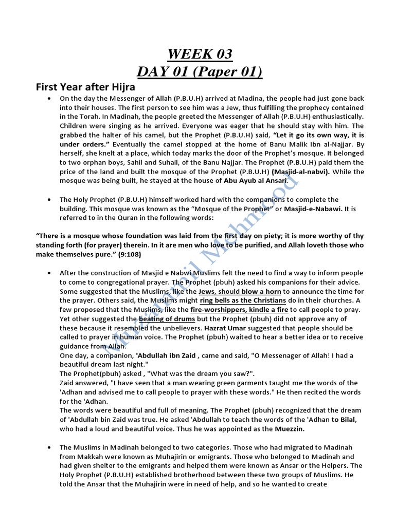 First Year After Hijrah | PDF | Medina | Muhammad