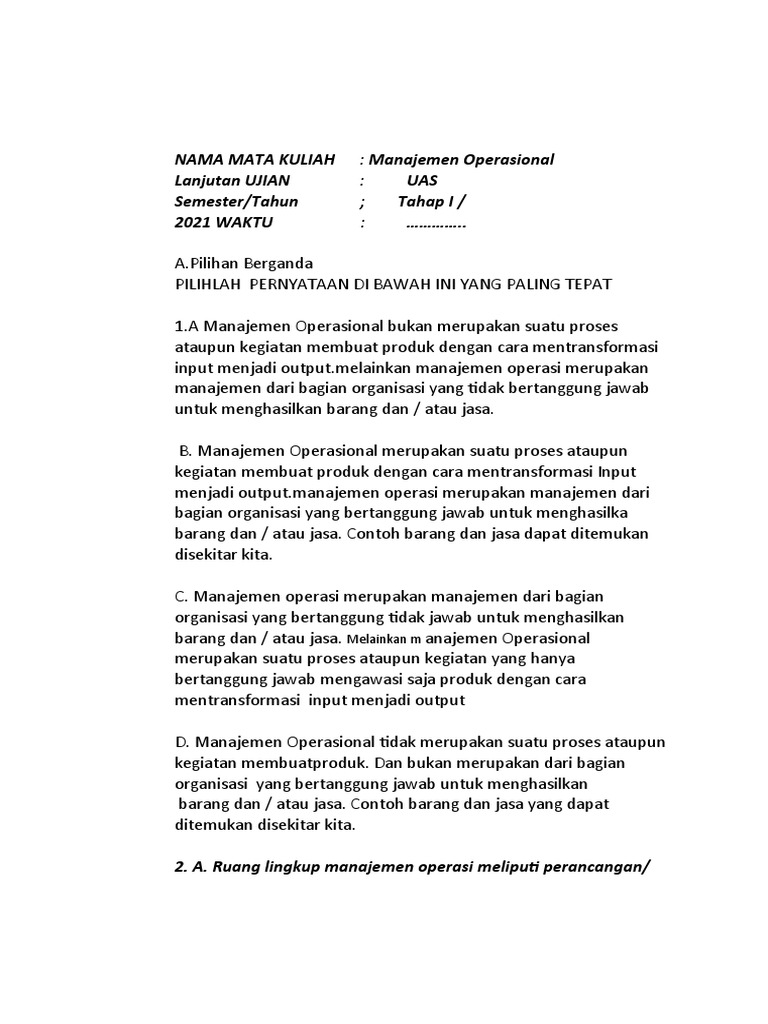 1.SOAL UTS Manajemen Operasional Lanjutan | PDF