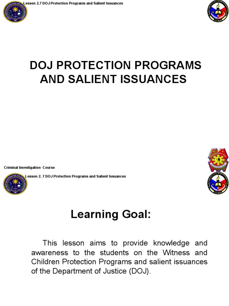 DOJ Protection Programs and Salient Issuances | PDF | Witness | Prosecutor