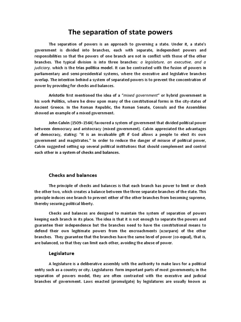 Separation of Powers | PDF | Legislature | Judiciaries