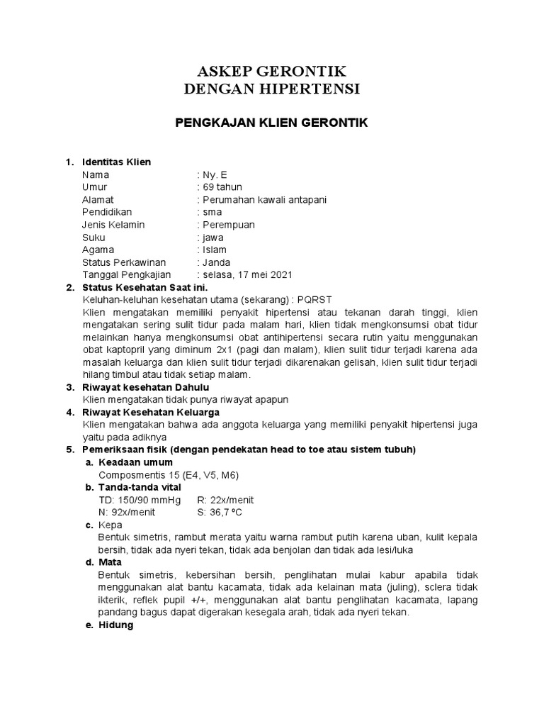 Askep Utama Gerontik (Hipertensi) - Mia Rahayu Yuliani, 214119075 (Kelp.6) | PDF | Pengembangan Diri