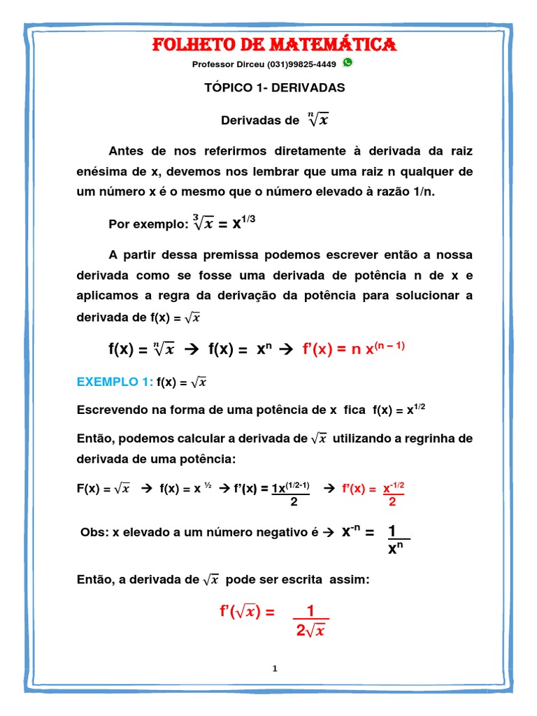 Derivada de Raiz N de X | PDF | Artes Linguísticas e Disciplina ...