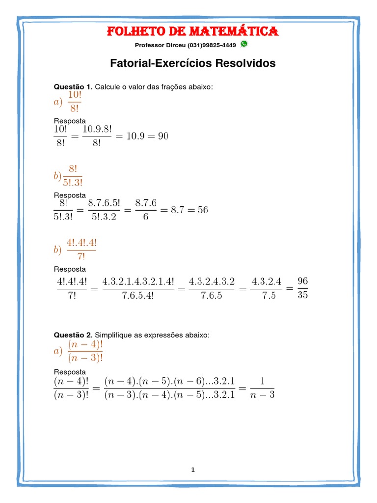 Fatorial Exercícios | PDF