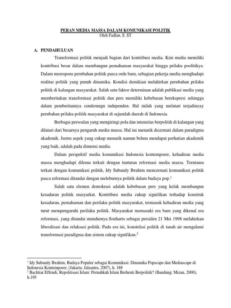 Tugas Pertama (Peran Media Massa Dalam Komunikasi Politik) | PDF