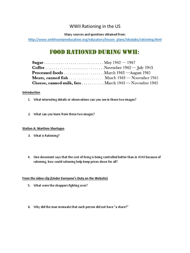 WWII Rationing in The US | PDF | Rationing
