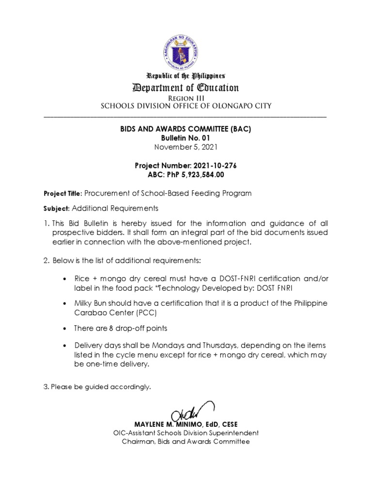 Department of Education: Bids and Awards Committee (Bac) Bulletin No ...