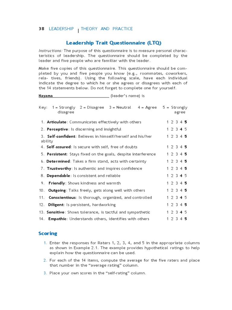 Nayama Leadership Trait Questionnaire (LTQ) | PDF | Leadership ...