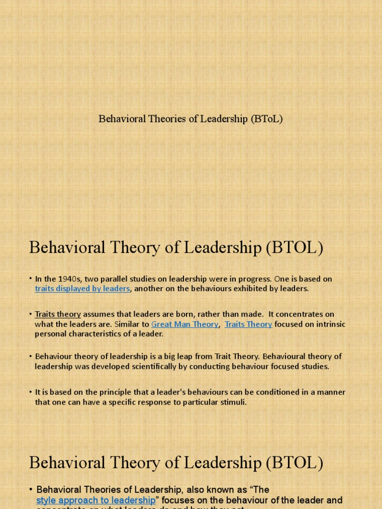 Behavioral Leadership Theories Explained | PDF | Leadership | Leadership