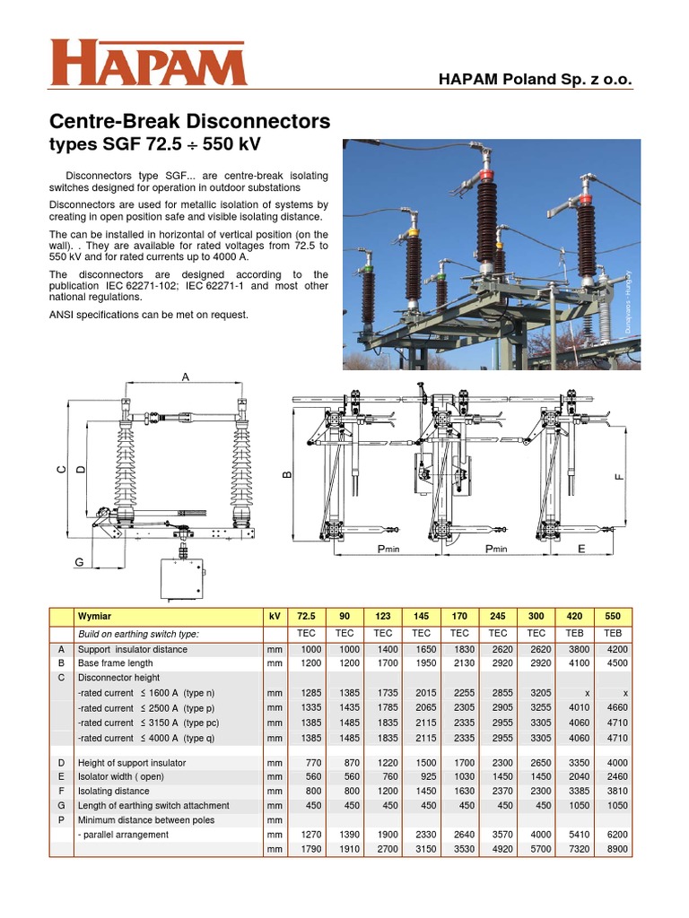 Centre-Break Disconnectors: Types SGF 72.5 | PDF | Insulator ...
